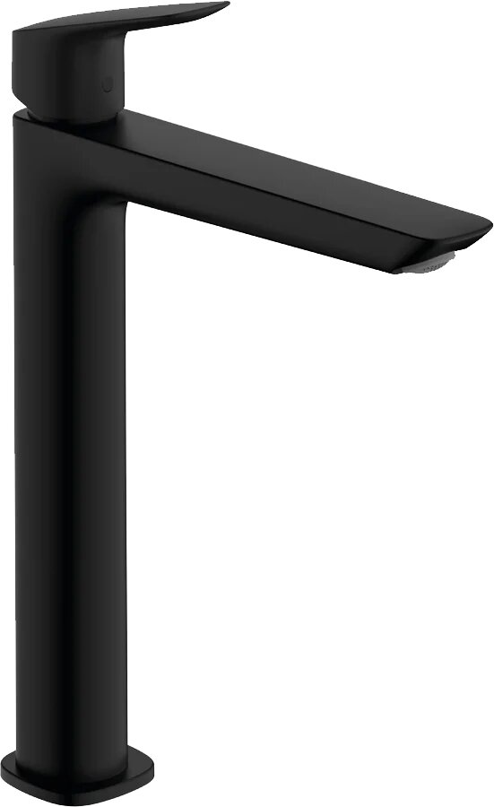 Смеситель для раковины Hansgrohe Logis 240 Fine 71257670 черный, матовый, кран для ванной в раковину, из латуни, рычажный, с керамическим картриджем, с функцией экономии расхода, с донным клапаном