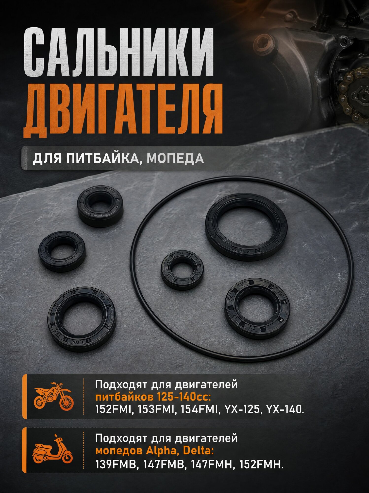 Сальники двигателя для питбайка 125-140сс; подходят для Kayo CRF, Irbis TTR-125 (152FMI, 153FMI, 154FMI, YX-125, YX-140)
