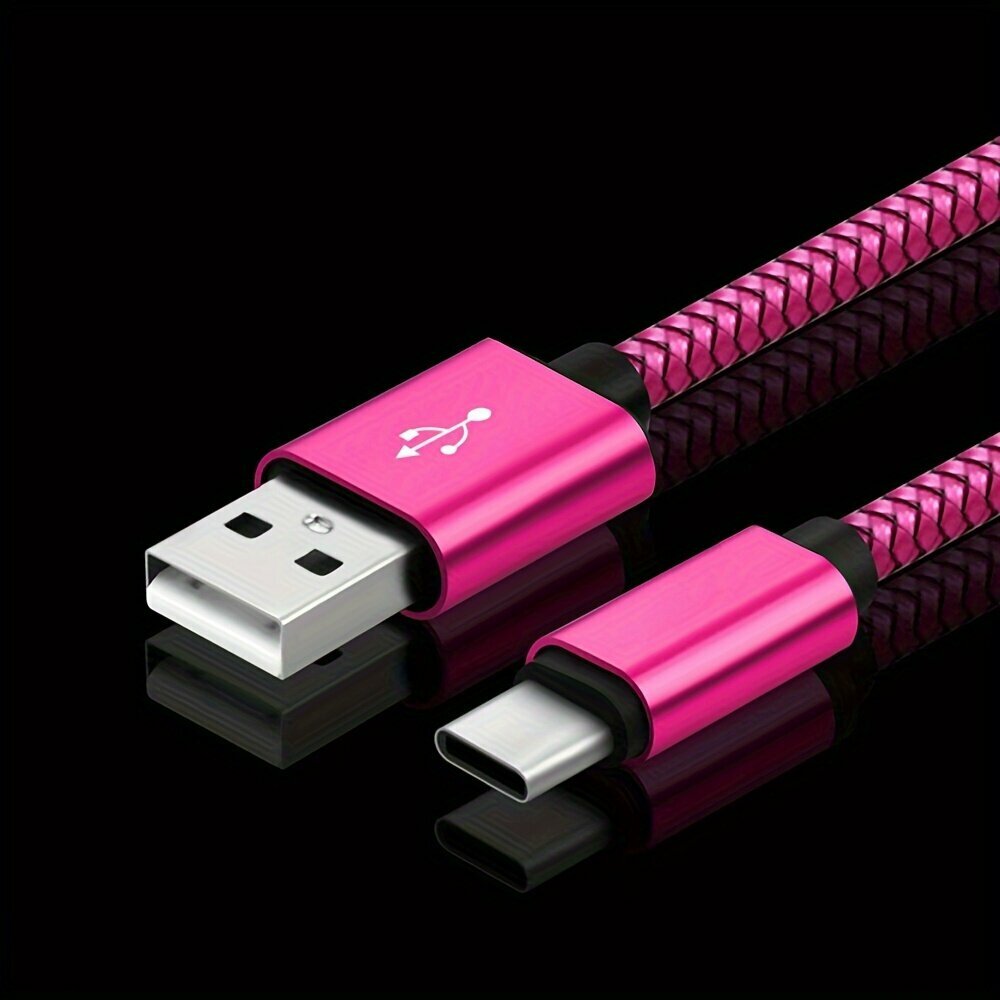 USB Type-C Кабель, 60W Быстрая Зарядка, USB A to C, Нейлоновая Оплетка, 2м (78.74 дюйма), Розово-Красный, 1 шт.
