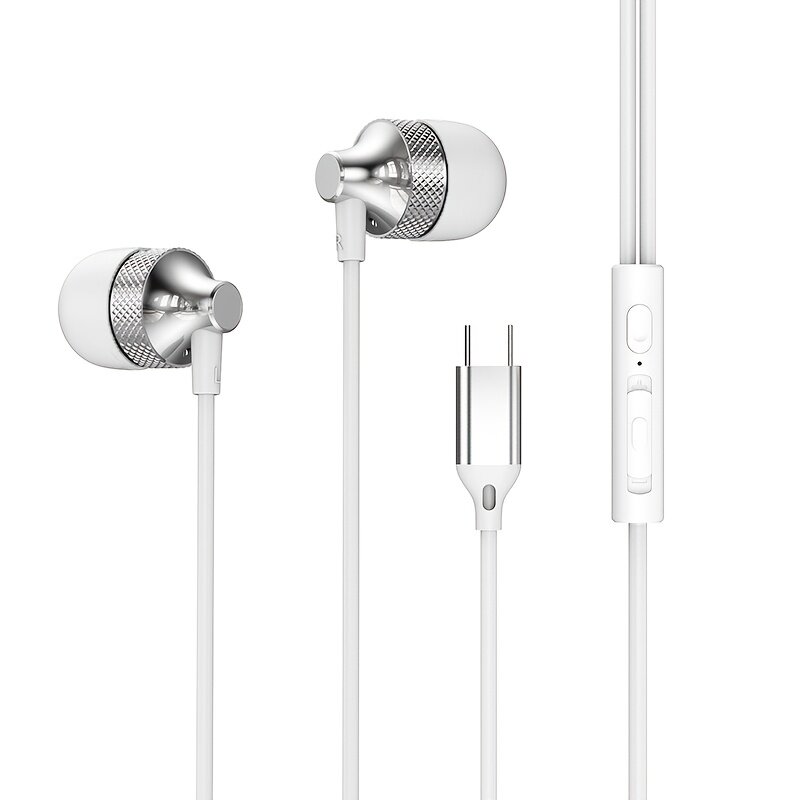 Проводные наушники-вкладыши HiFi с микрофоном, Type-C, 9D объёмный звук, серебристые