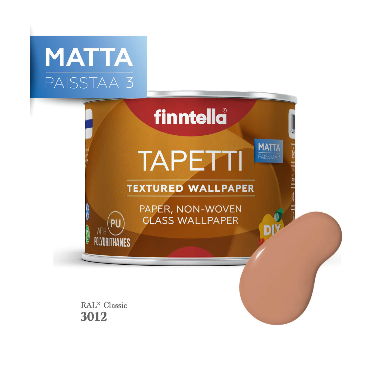Матовая краска для обоев под окраску TAPETTI Matta FINNTELLA, Цвет RAL 3012 Бежево-красный (Beige red) , 0,45л