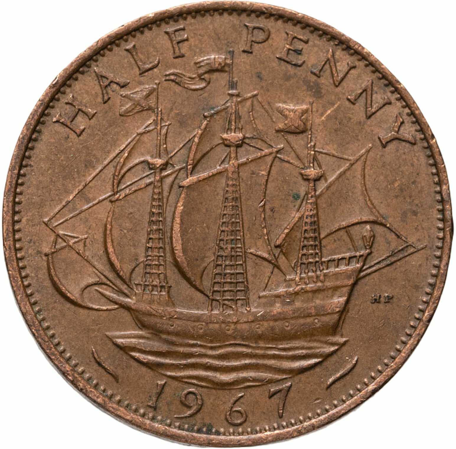 Великобритания 1/2 пенни penny 1967, Бронза, в сохранности XF