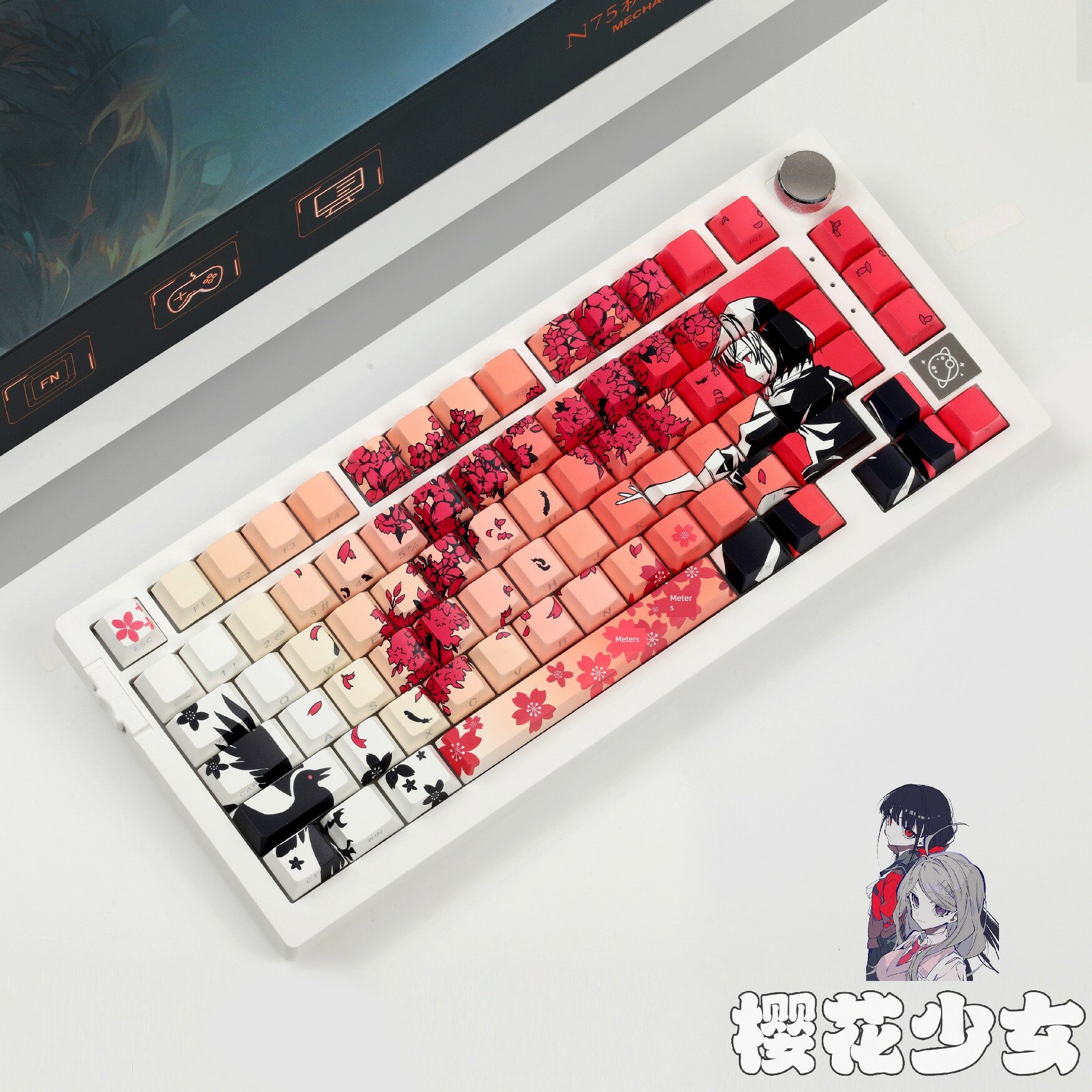 75-клавишная беспроводная механическая клавиатура с RGB-подсветкой, дизайном Сакура Мэйден, осью Лаку-теа звук, 3