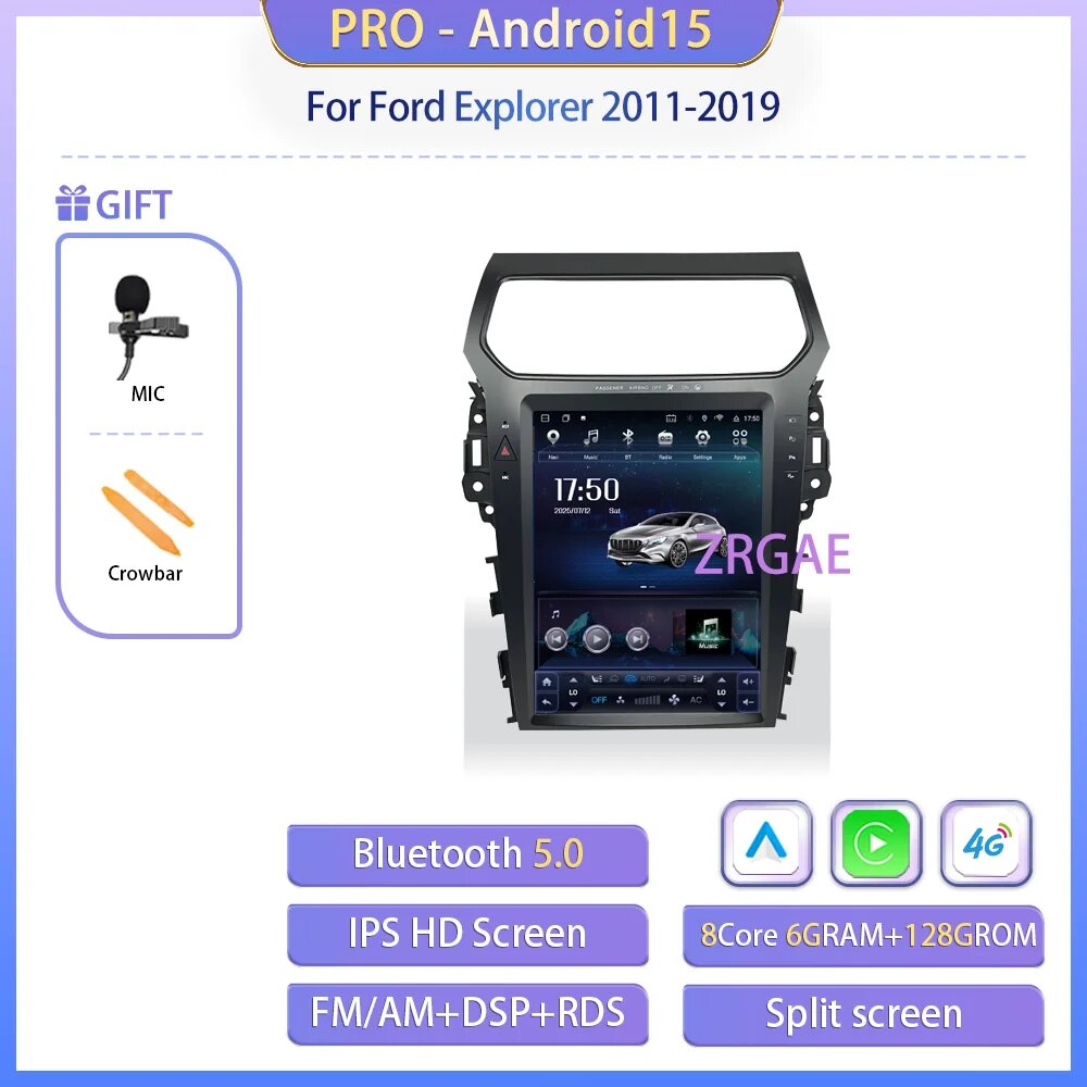 Android 15 Carplay для Ford Explorer 2011-2019, 12.1" экран, 8Core 6-128G