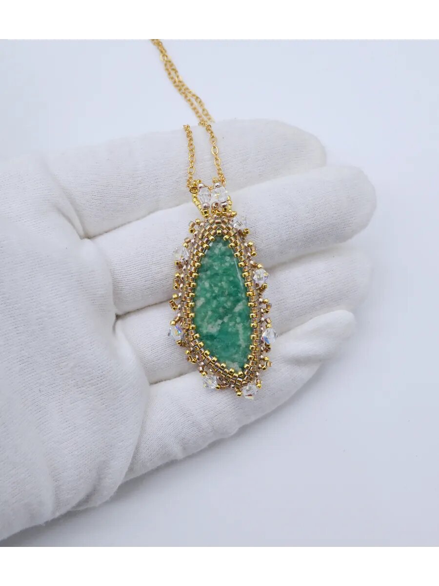 Подвеска ручной работы с амазонитом и Swarovski