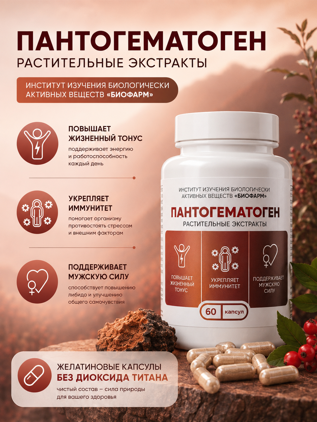 Пантогематоген Алтайский. Энергия и тонус. Источник железа.60 капсул.
