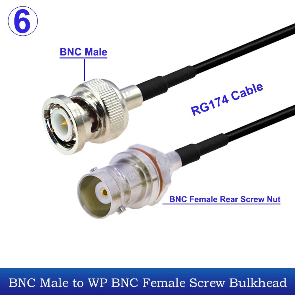 BEVOTOP RG-174 BNC штекер-BNC кабель 50 Ом 25CM, BNC M90 to BNC F