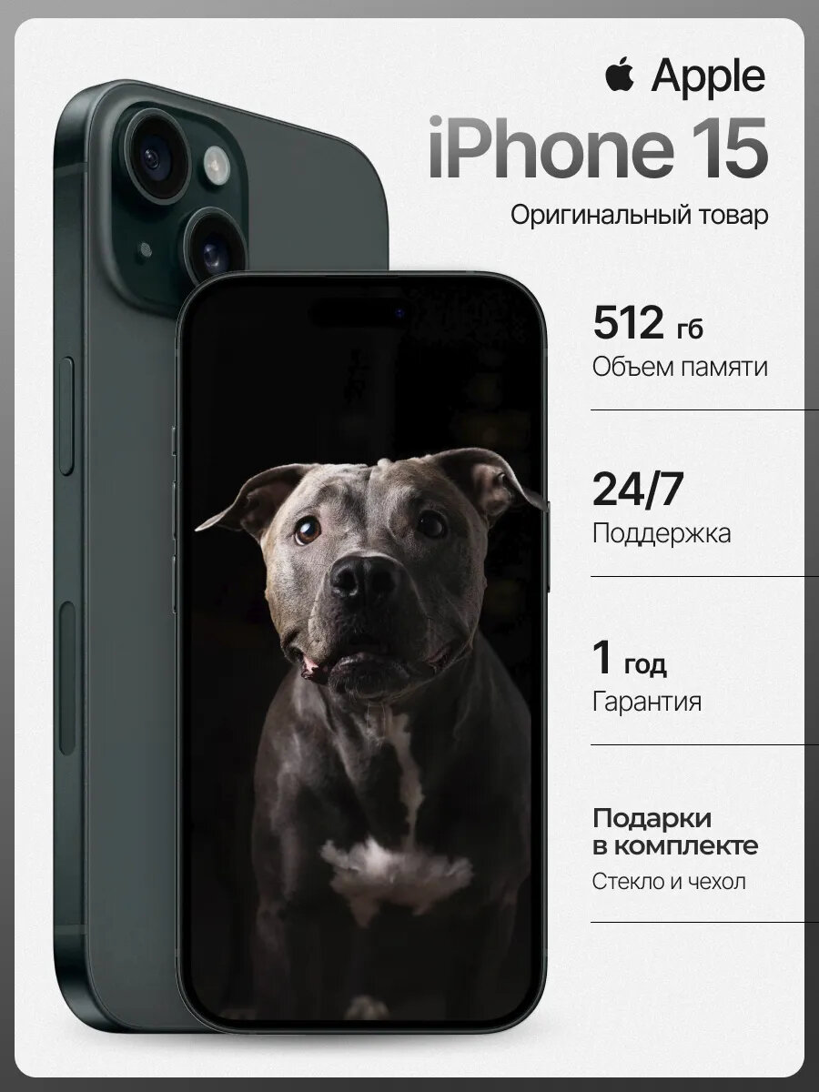 Смартфон Apple iPhone 15, 512 ГБ, 6 ГБ ОЗУ, экран 6,1″ OLED, 60 Гц, камера 48 МП, черный
