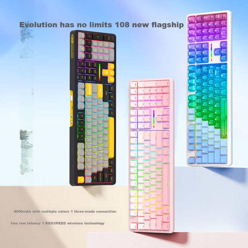 REDRAGON KS108 Механическая клавиатура 108 клавиш Bluetooth RGB-подсветка сменные переключатели Цвет：Серо-черно-желтая