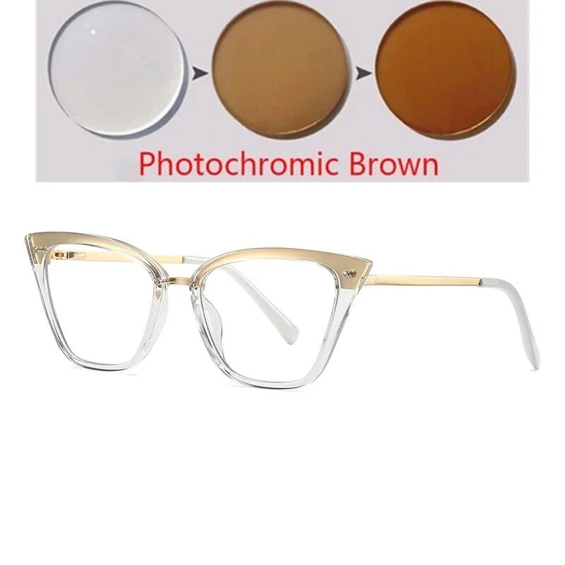 Близорукие очки GSBJXZ кошачий глаз леопардовая оправа Photochromic Tea C2, Коричневый, Myopia -1.5