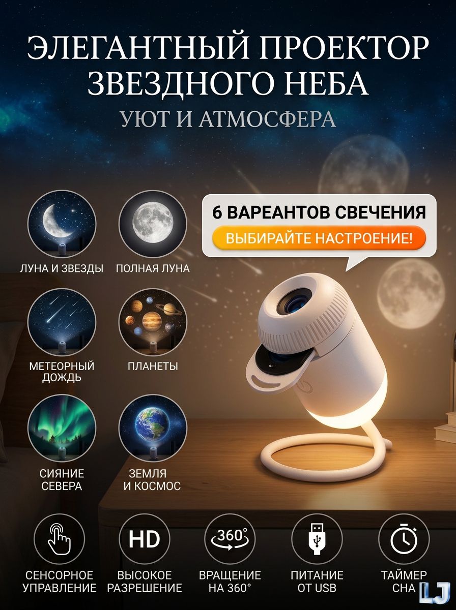 Ночник проектор звездное небо и луна