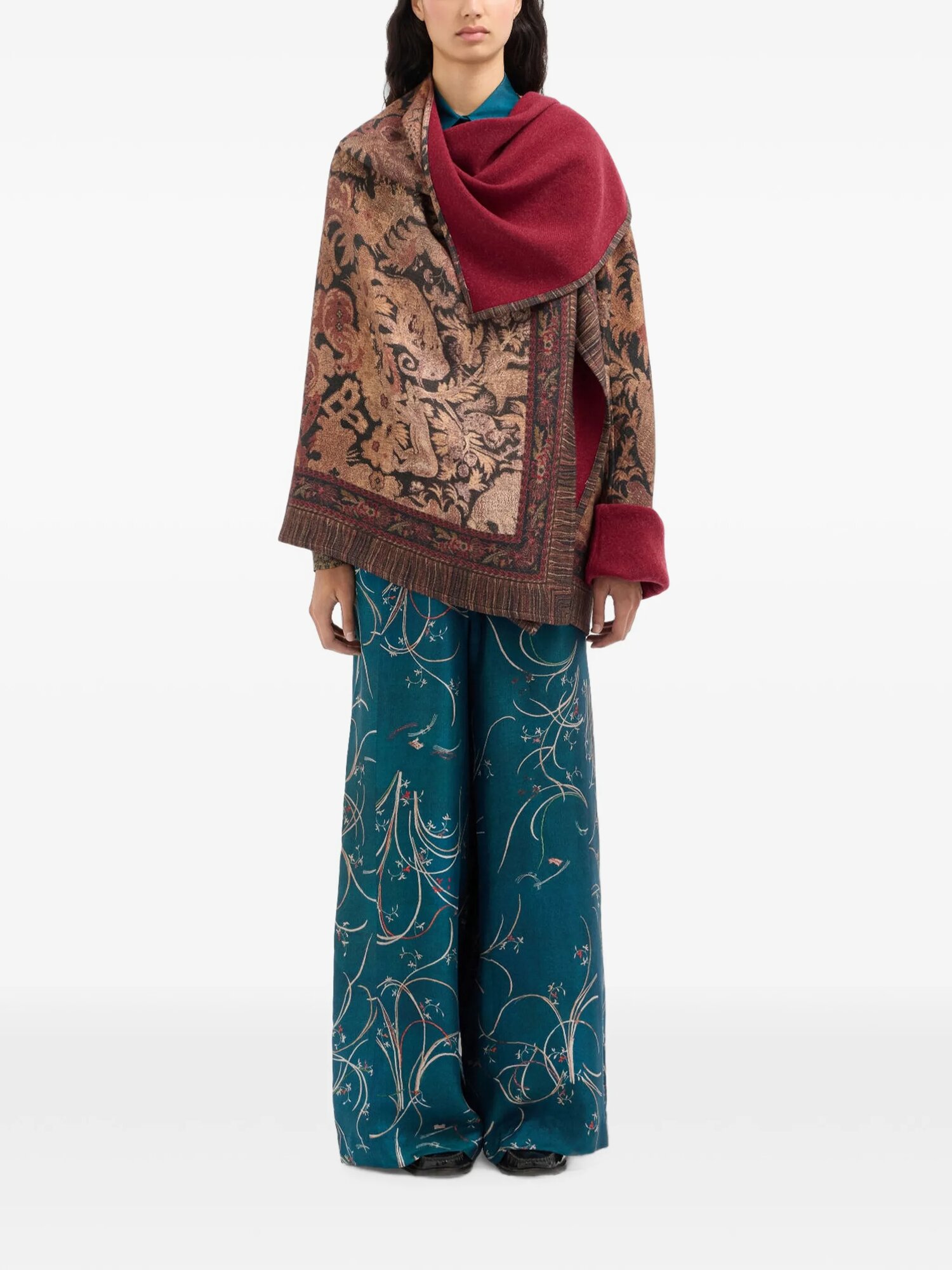 Накидка Pierre-Louis Mascia Pancake floral-print wool cape, размер OneSize, brown — фото 1