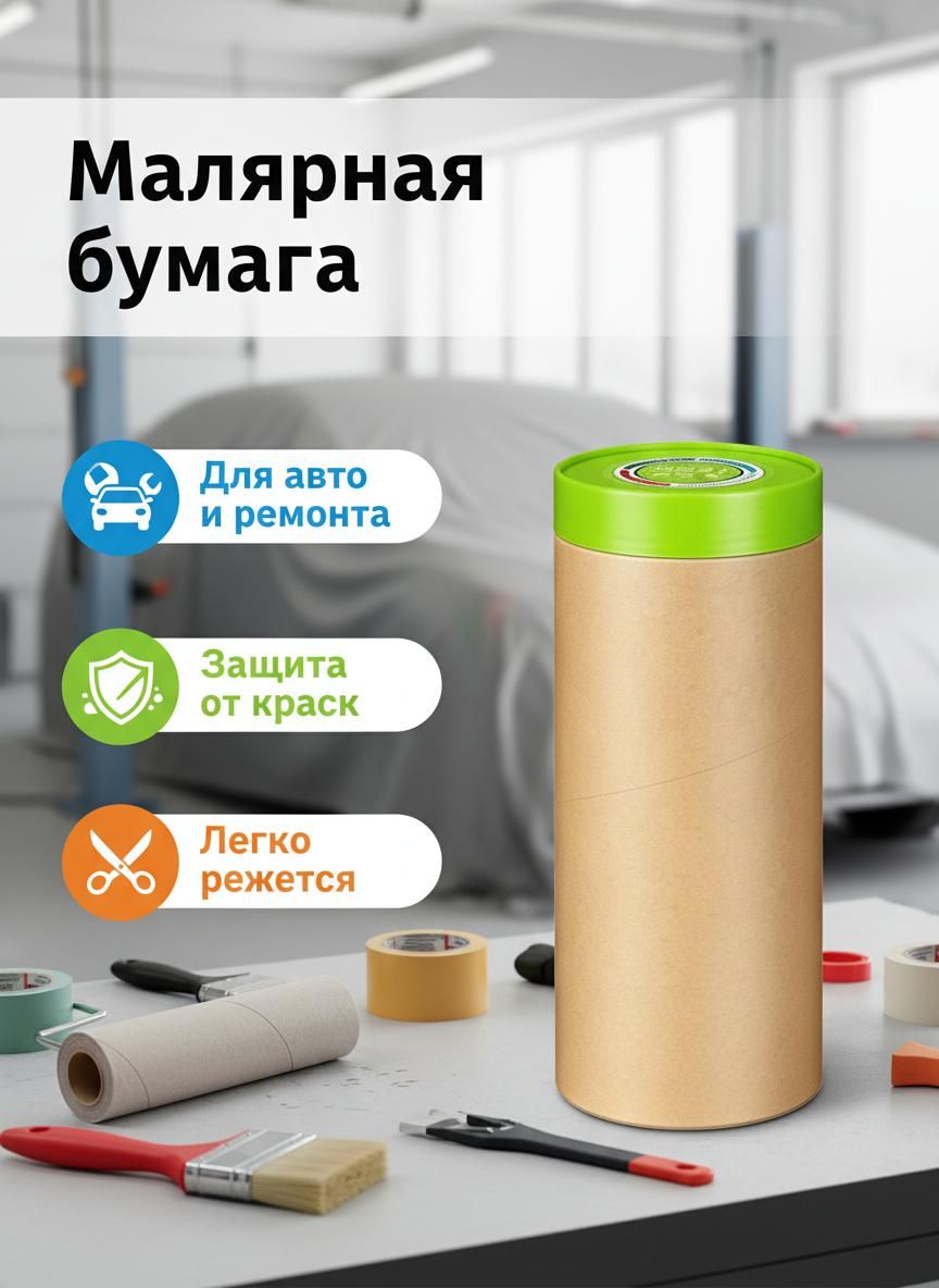 Бумага маскировочная плотная для малярных работ, 20 см х 15 м, крафт