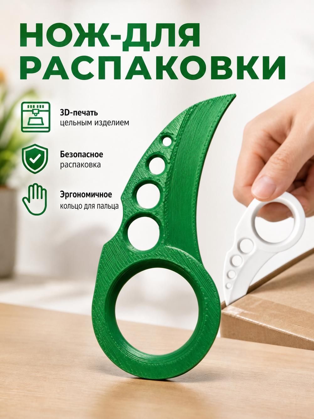 Нож для распаковки посылок и коробок, цельный мини-инструмент из эко-материала (3D-печать)