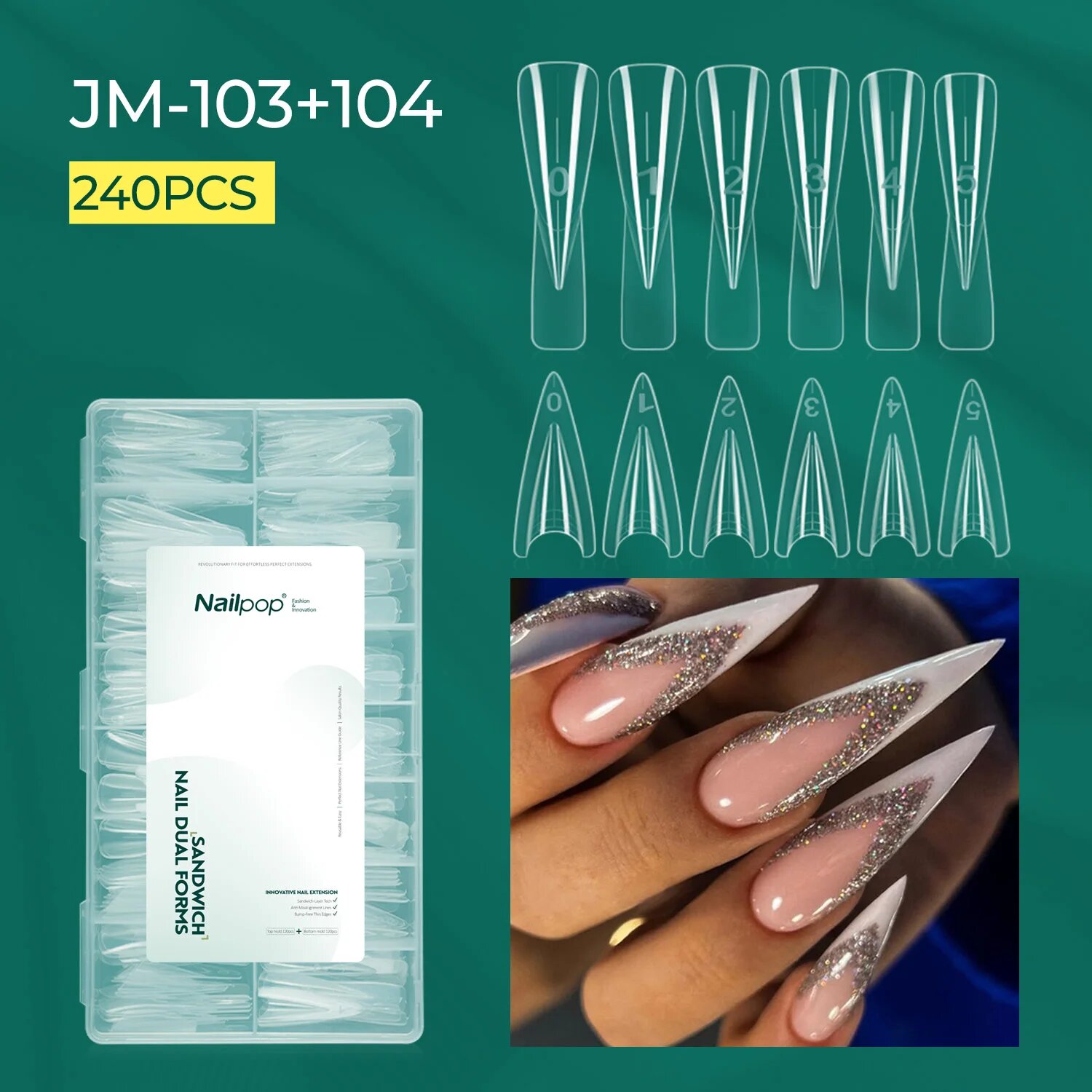Nailpop Формы для ногтей Sandwich, 240 шт, гроб/овал Long Stiletto-240pcs