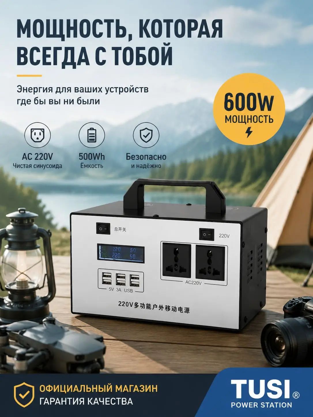 Внешний аккумулятор, черный матовый-