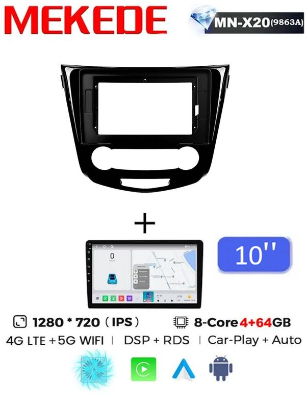 Магнитола Mekede MN X20 Pro 4+64G 10.2 дюймов Nissan X-Trail xtrail 3 T32 2013-2017 Qashqai 2 J11 (AB) F1