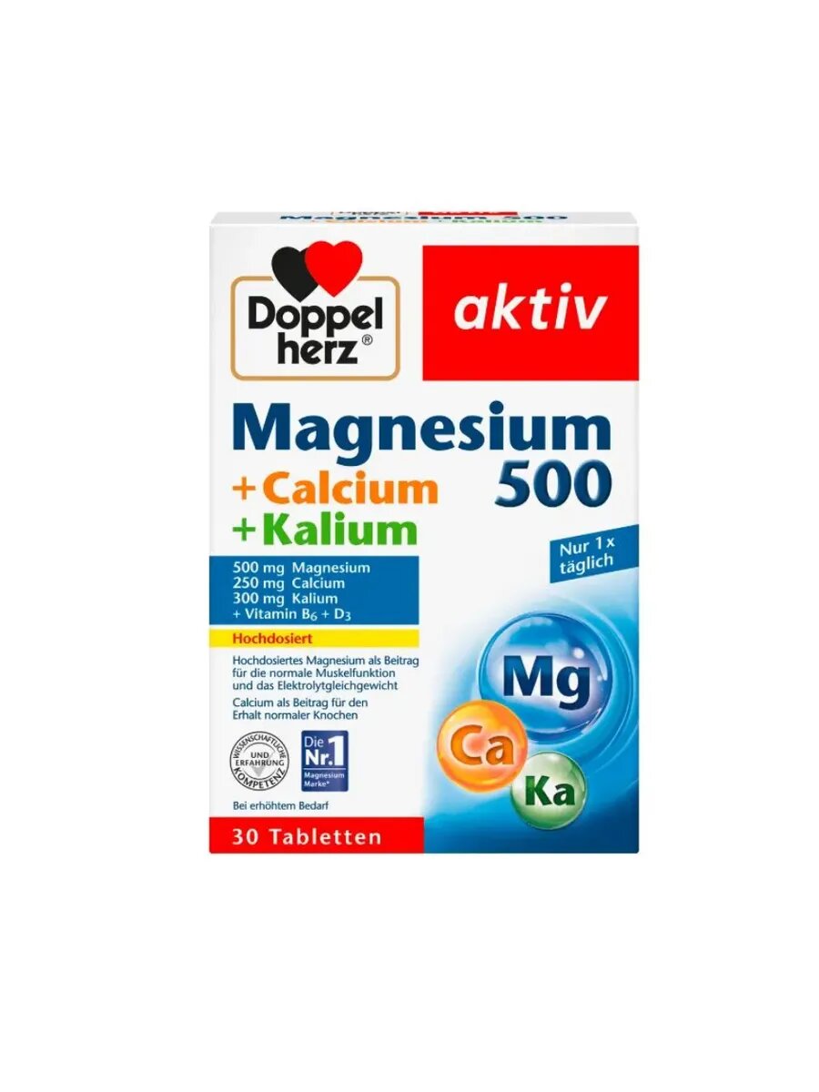 Магний 500 + Кальций + Калий 30 шт DOPPELHERZ (Германия)