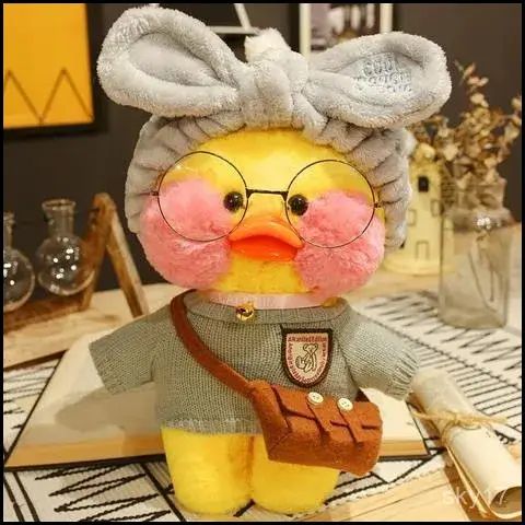 Плюшевая игрушка утенок Lalafanfan с очками и одеждой, мягкая желтая птичка для детей
