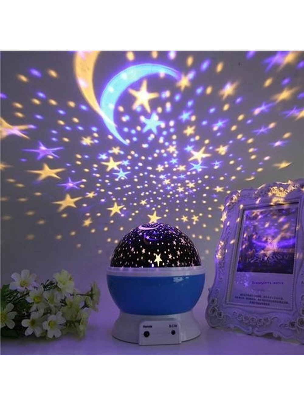 Проектор-ночник со звёздным небом, синий, USB-питание, вращающийся, RGB-подсветка, режим ночника