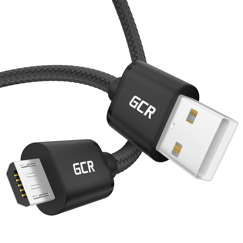 Microusb кабель для зарядки телефона 30см GCR быстрая зарядка 3А QC 3.0 нейлон черный