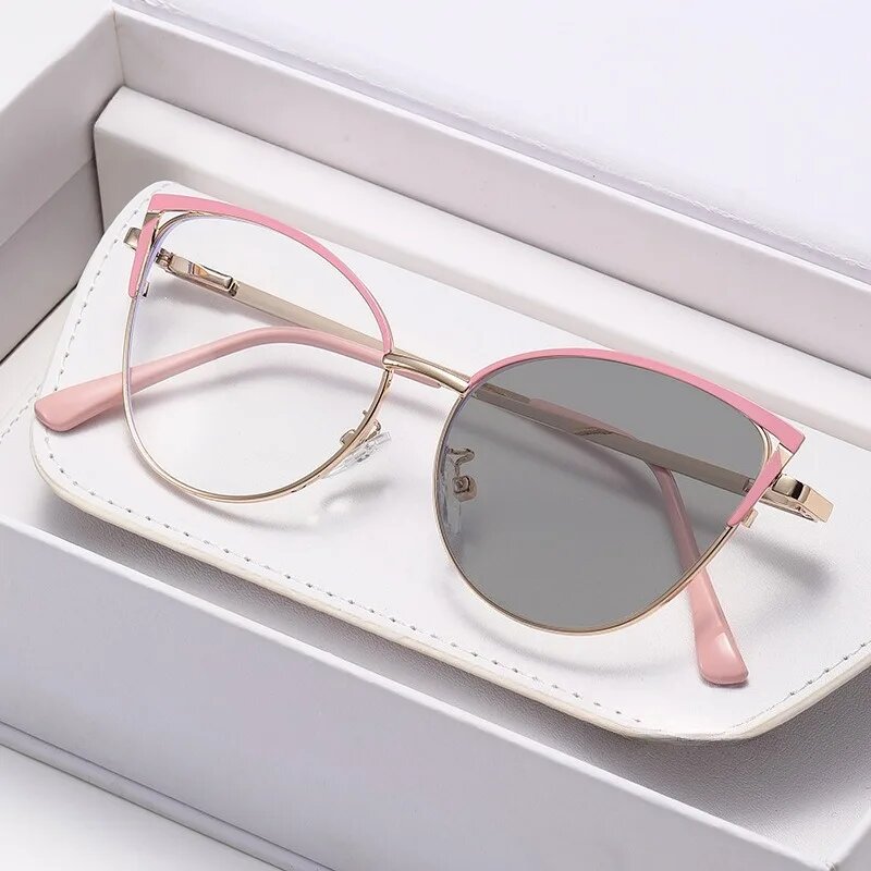 Женские фотохромные очки RPXBGUCKARHG кошачий глаз минус 1.0-4.0 pink, -200, Розовый