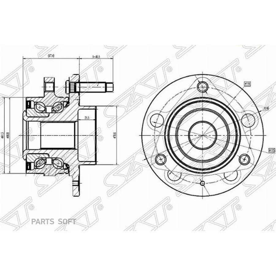 Ступичный узел Chevrolet Cruze 09-15 / Opel Astra 06-15 (Справа=Слева/ Спереди/ R16) SAT ST-13502829 | цена за 1 шт