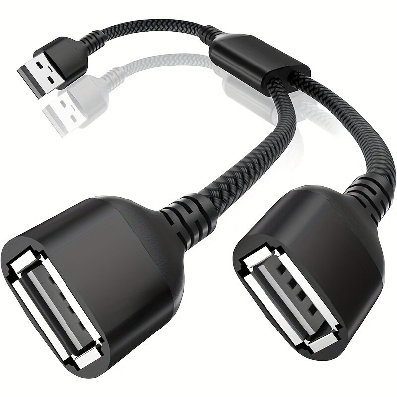 USB-разветвитель 1 на 2, 1 фут, USB Y-кабель, USB A (мужской) на 2 USB A (женские) переходник-удлинитель, 2-портовый мульти-хаб, сплиттер для зарядки и данных, для автомобиля, Xbox, PS4, PS5, телефонов, ноутбуков, черный
