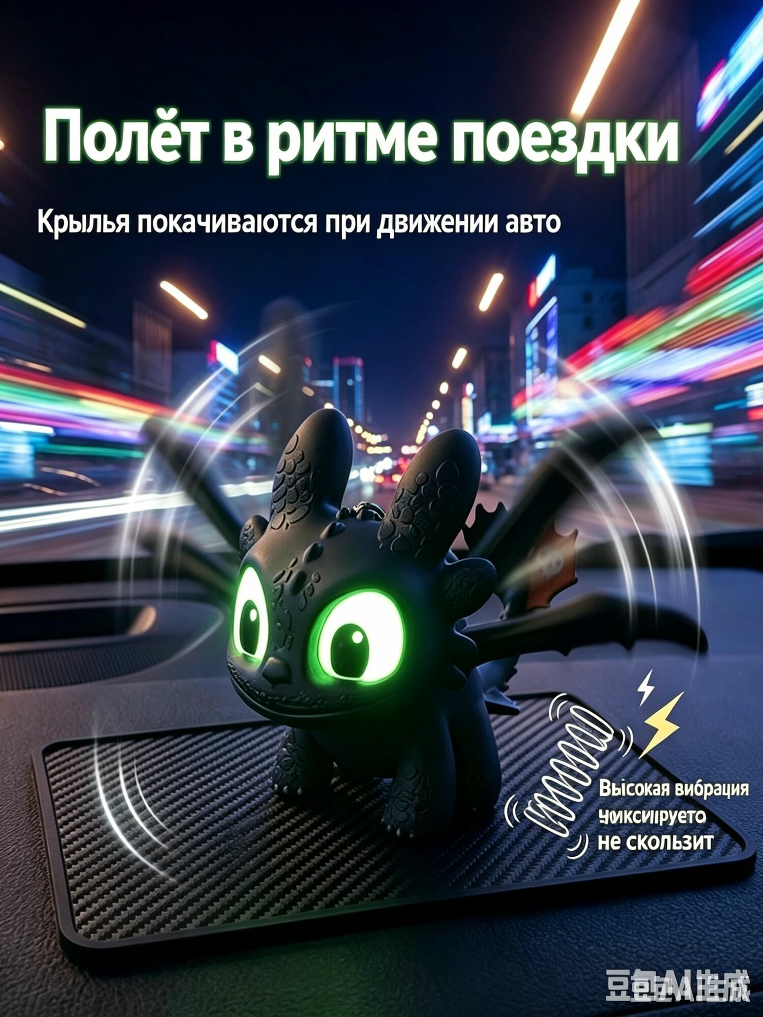 Автомобильная фигурка Беззубик Ночная Фурия с подвижными крыльями и светящимися глазами, декор для салона авто, антискользящая подставка