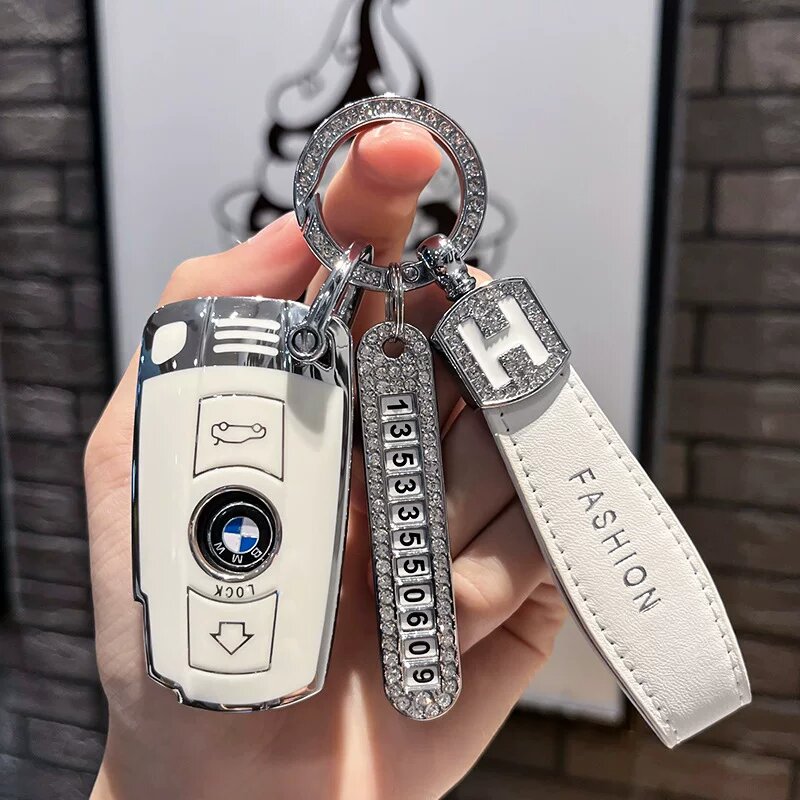BMW Вставная ключевая оболочка для X1, 3 Series 320i, 5 Series X5, X6, Z4 - H кожаный ремешок белая с номерным знаком