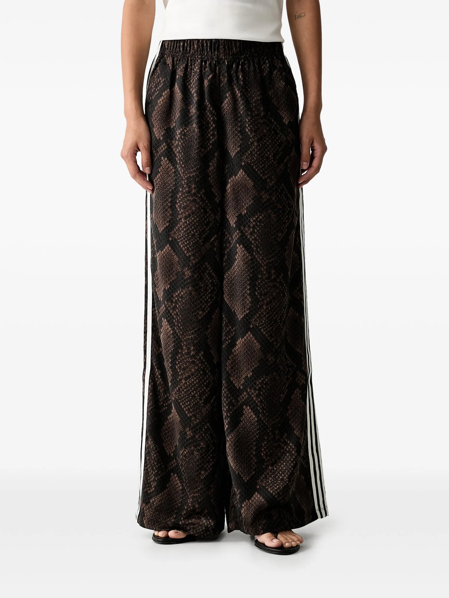 Брюки Satin snake-print wide-leg track pants