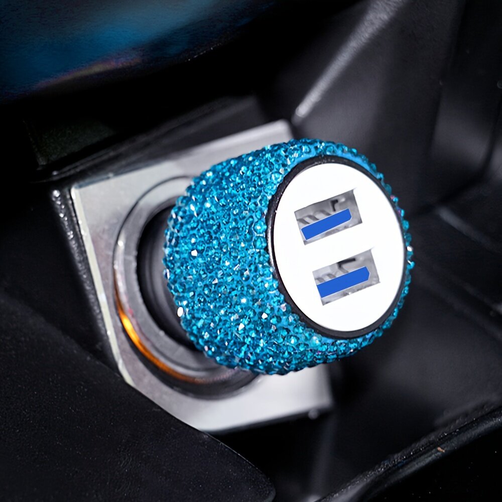 Автомобильное зарядное устройство с двумя портами USB, прямой разъем, напряжение 12-24 В, функция аварийного молотка, декор интерьера, синий цвет