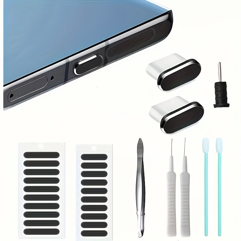 Набор заглушек для USB-C для телефонов и Macbook с крышками для порта зарядки, защиты динамиков и разъема для наушников, черный