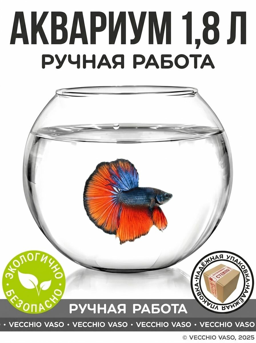 Круглый аквариум 1.8 л прозрачный для рыбок для декора маленький
