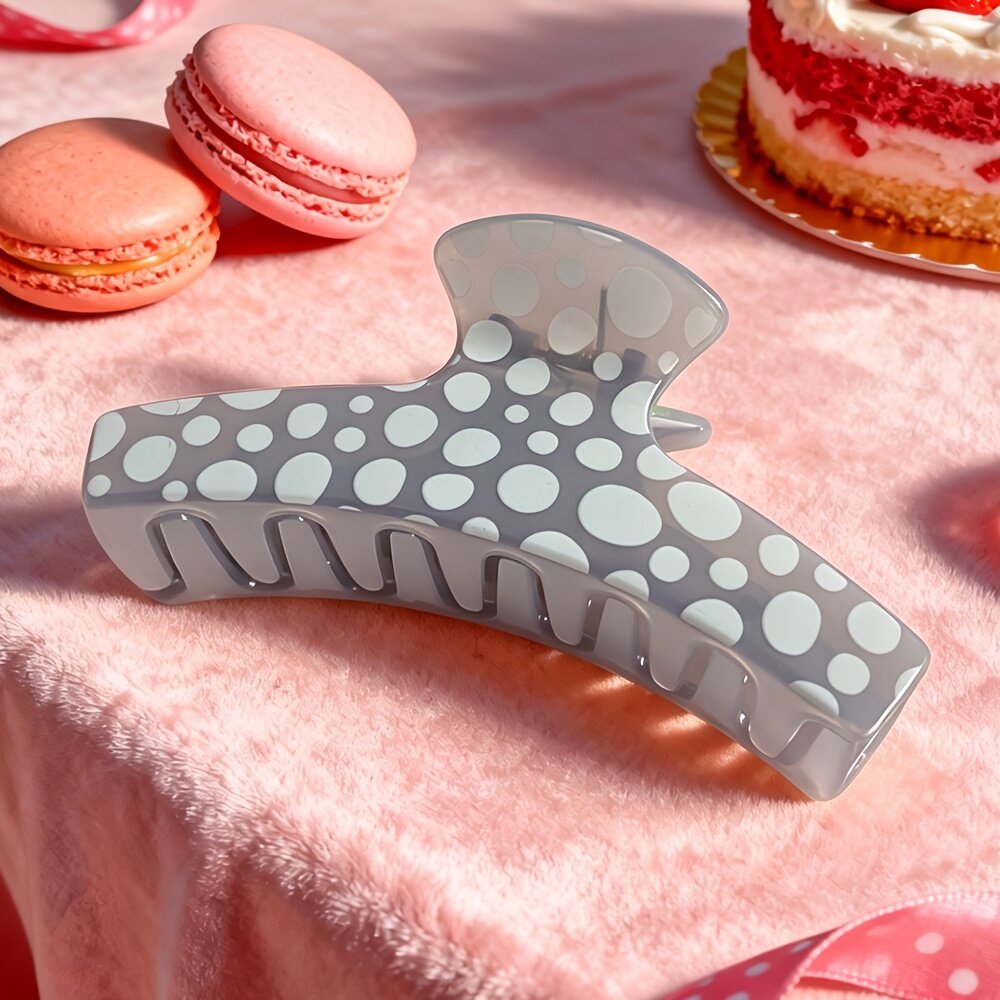 Заколка-краб для волос овальная с принтом Polka Dot, форма "самолет", серого цвета, 1 шт.