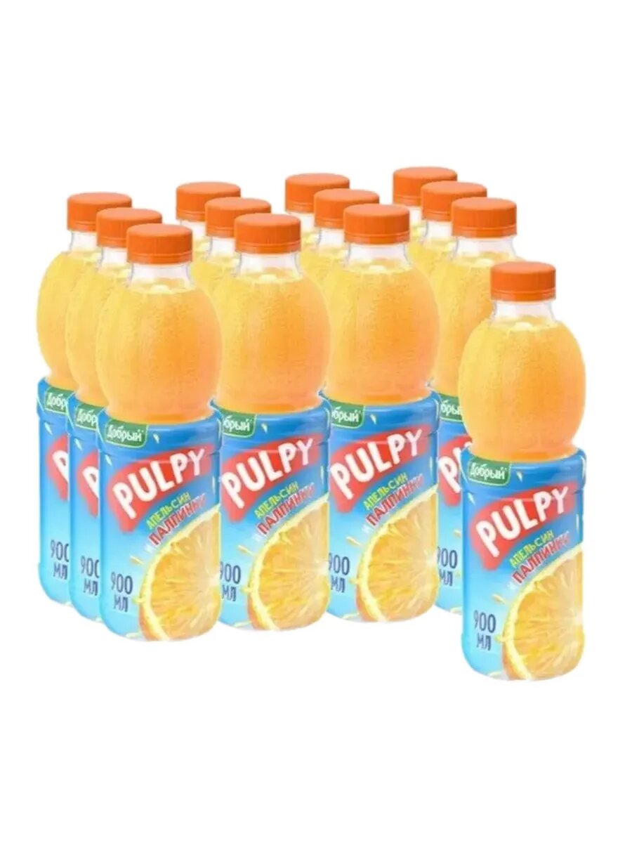 PULPY Напиток сокосодержащий апельсин с мякотью, 12 шт по 0.9 л