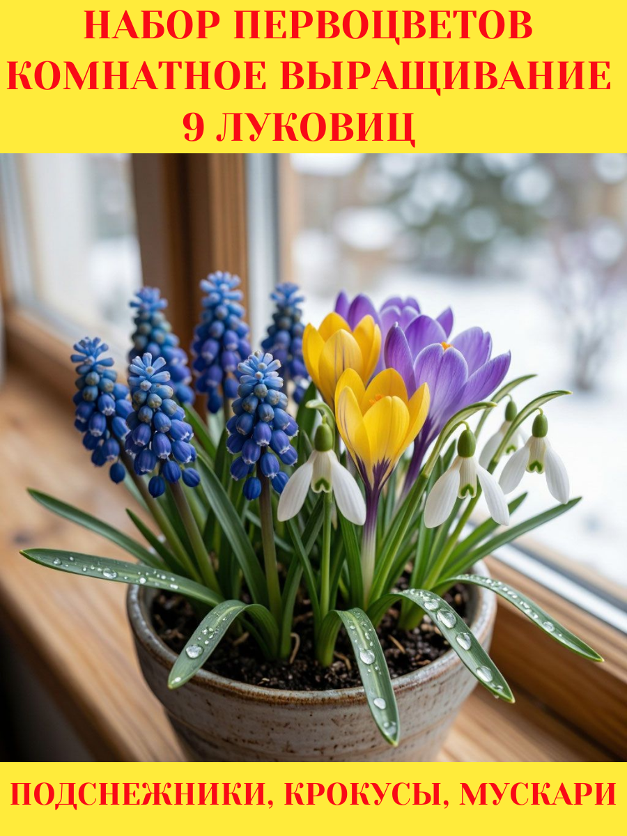 Набор первоцветов для выращивания дома в горшке 9 луковиц