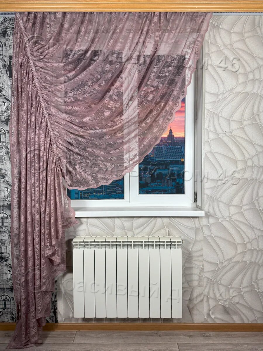 Тюль "Красивый дом 46" мрамор длинный пудровый (L) левый 290x260см