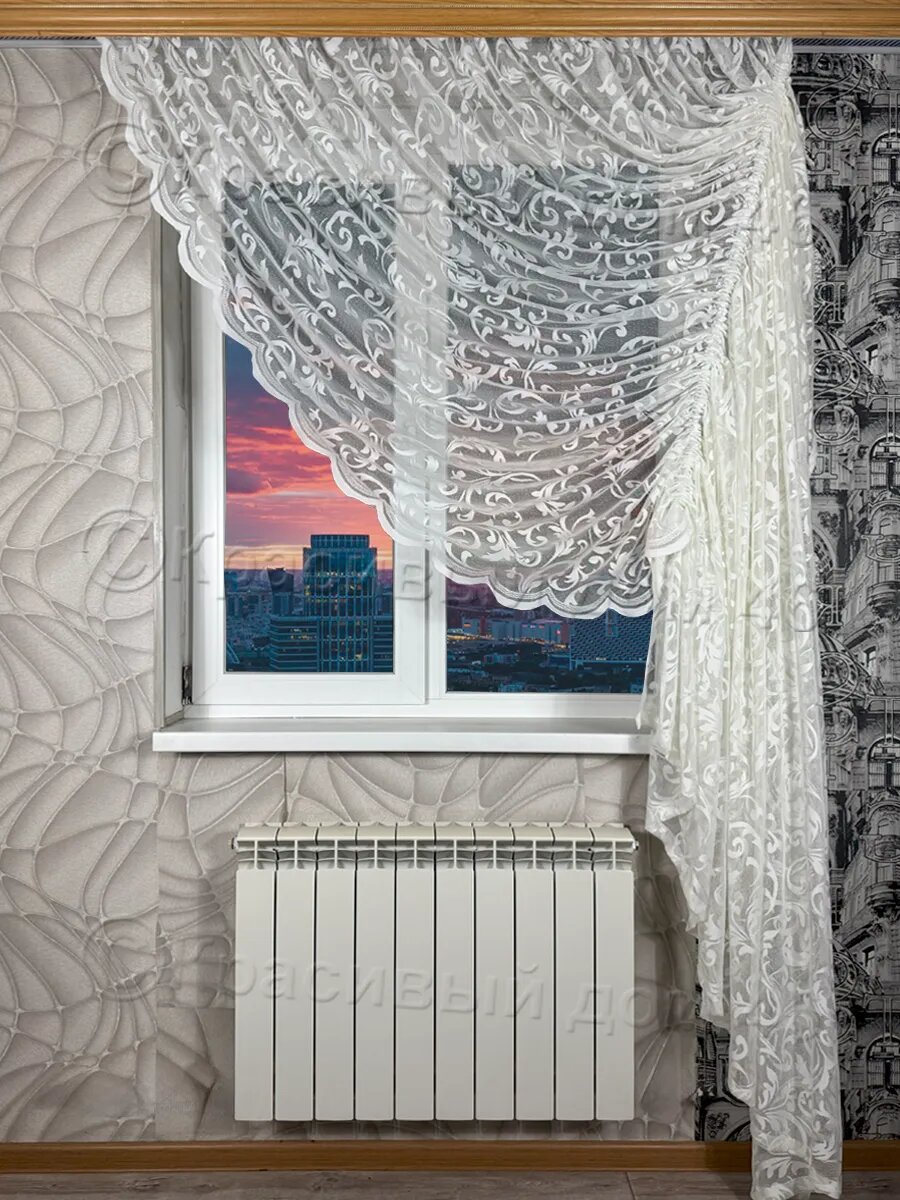 Тюль "Красивый дом 46" вензель длинный молочный (R) правый 290x260см