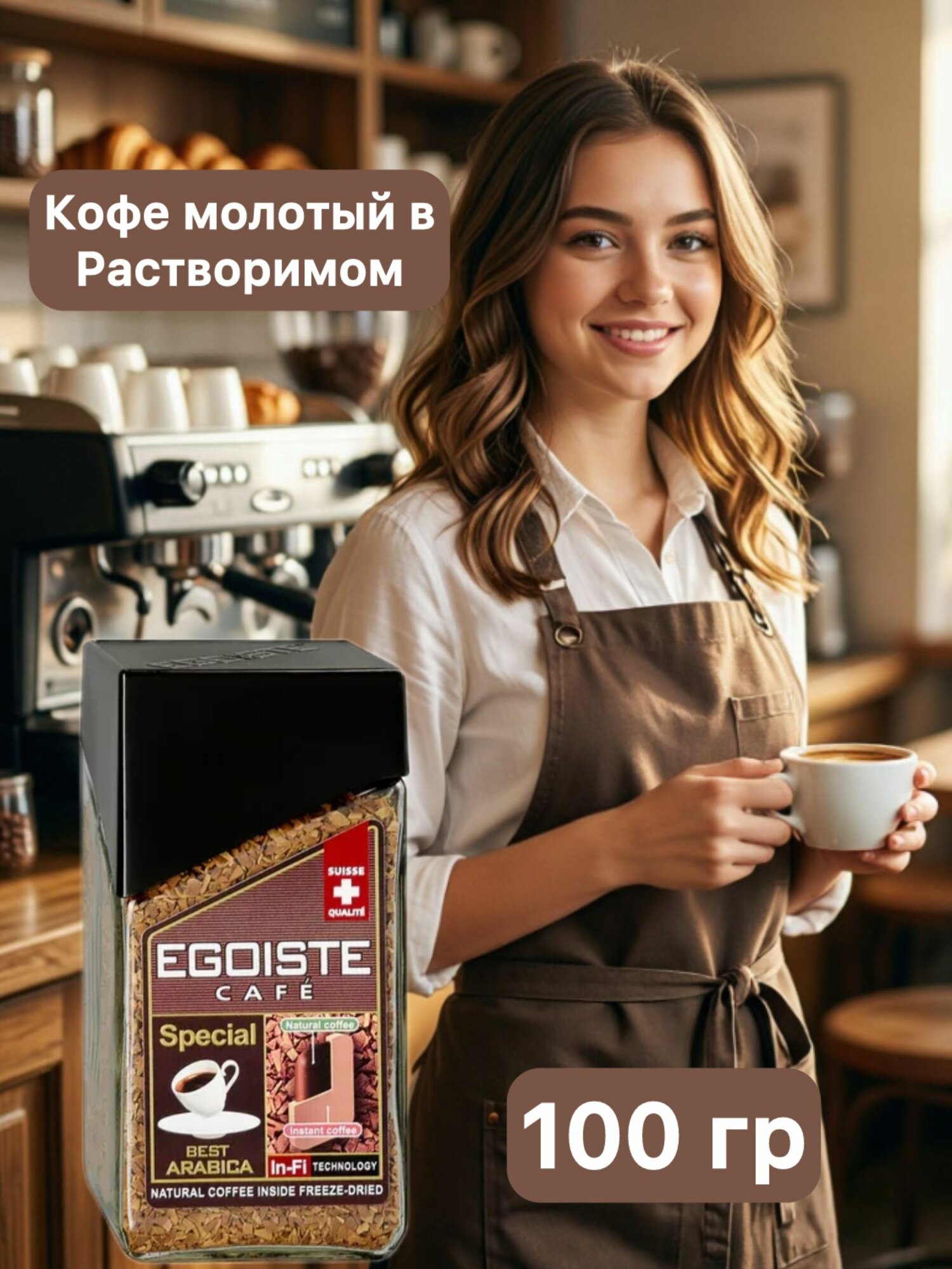 EGOISTE Кофе молотый в растворимом Арабика премиум 100гр.