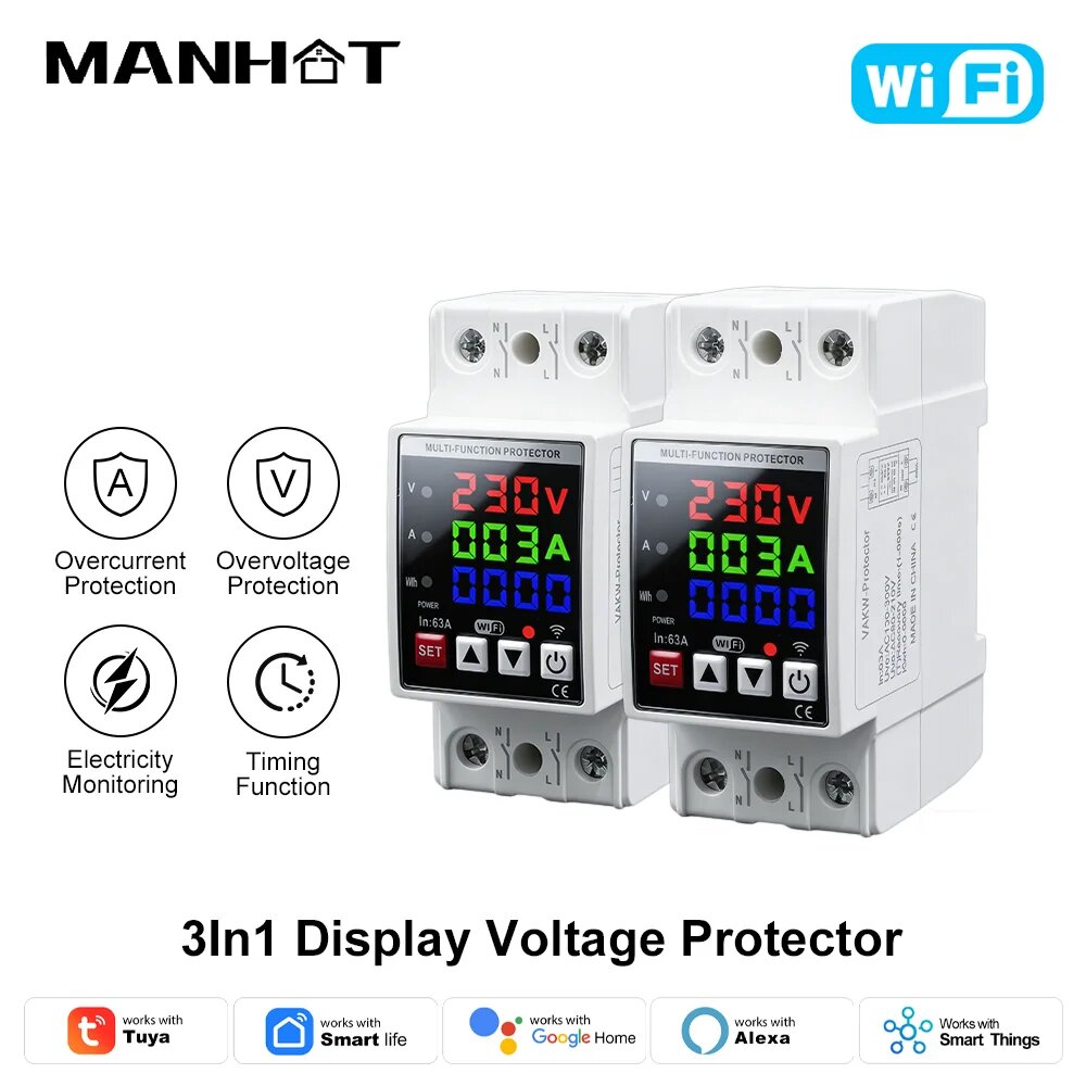 Tuya 2P 63A умный автомат с Wi-Fi