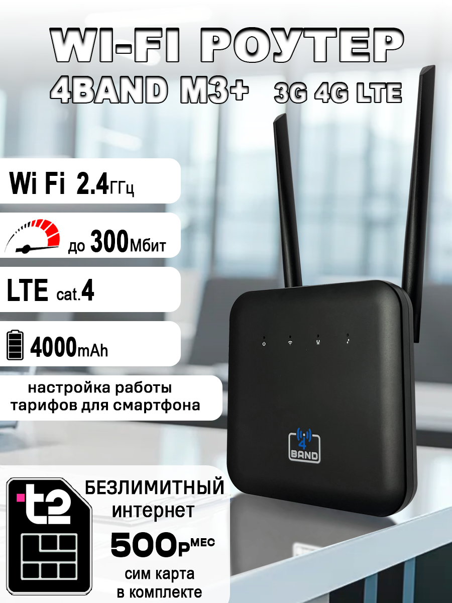 Роутер 4G Wi Fi M3+ с сим картой безлимитный интернет за 500