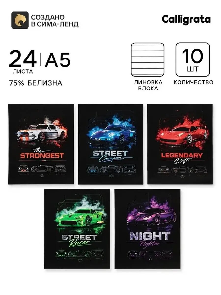 Тетради с гоночными автомобилями — 10 шт.