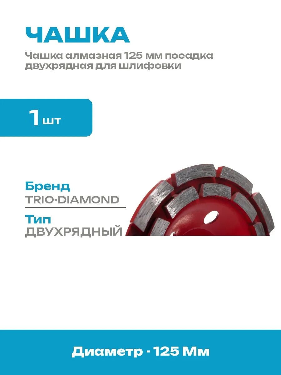 Чашка алмазная 125 сегментная двухрядная для шлифовки бетона