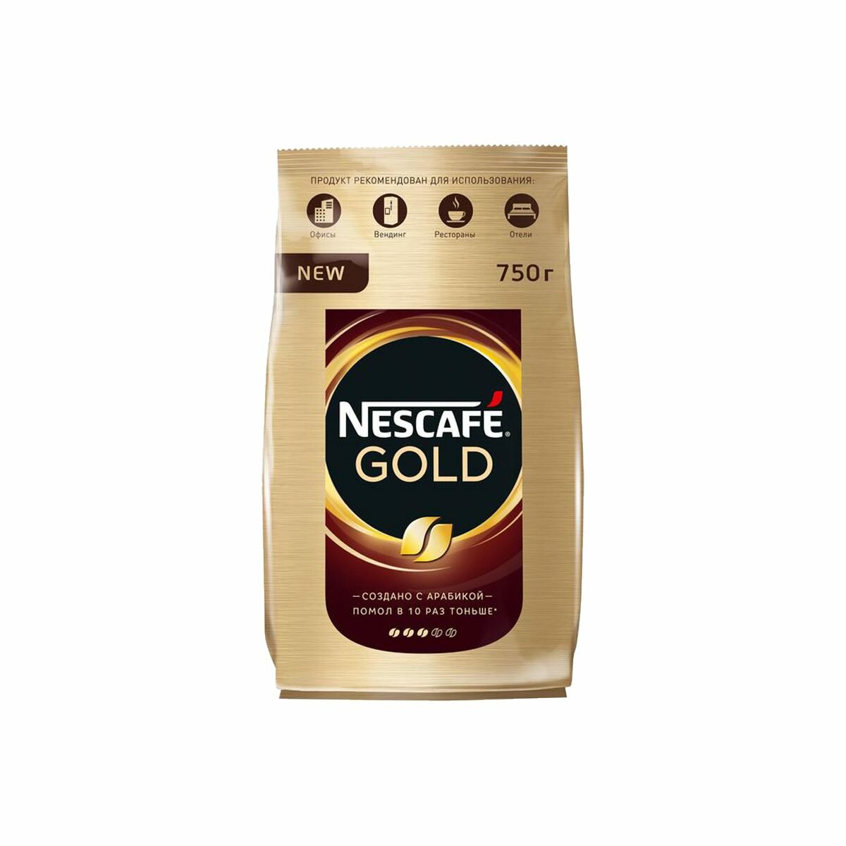 Кофе растворимый Nescafe Gold, сублимированный, с молотым, тонкий помол, мягкая упаковка, 750г