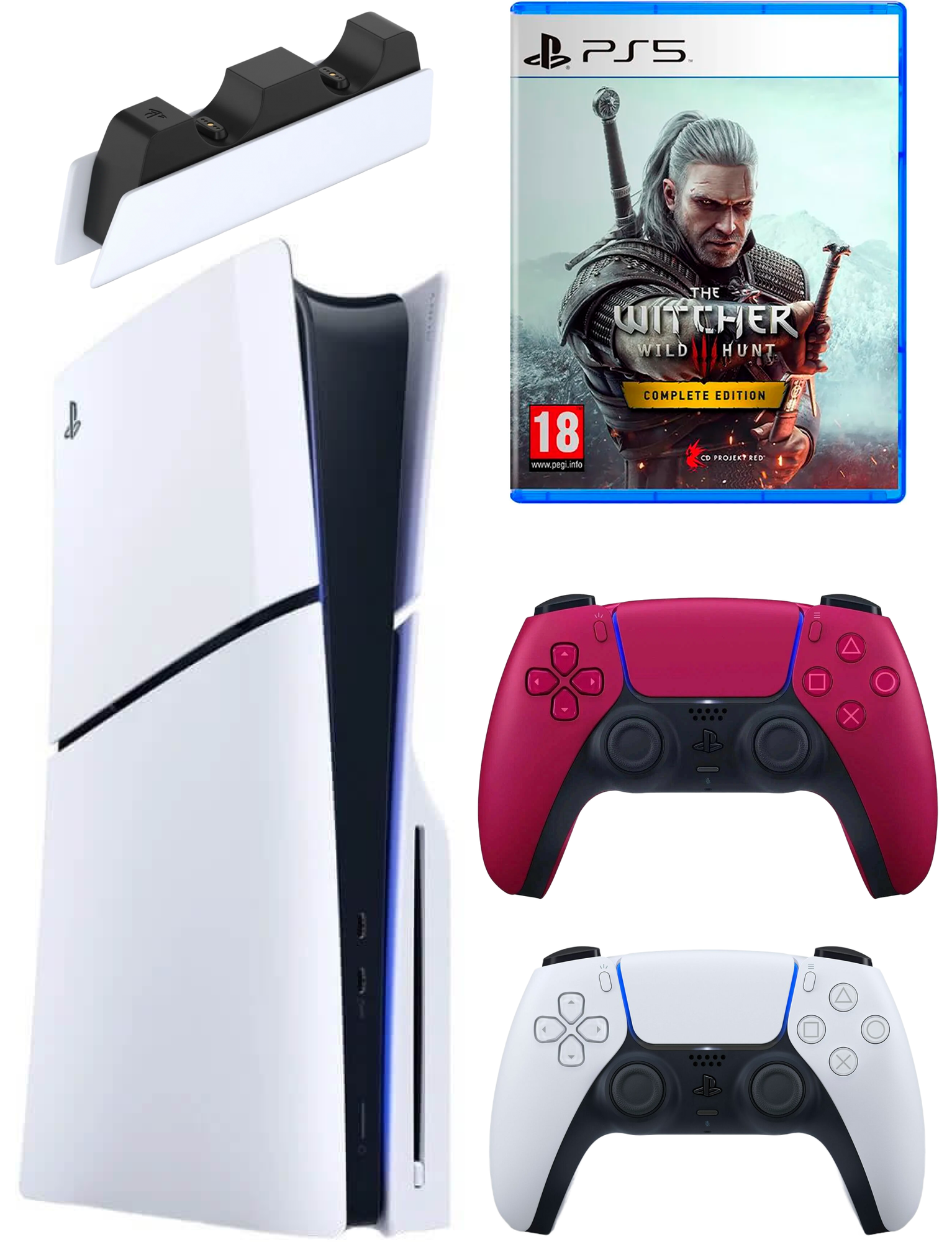 Игровая приставка Sony PS 5 Slim,1ТБ(с дисководом) +2-ой геймпад+Зарядная станция+The Witcher 3 : Wild Hunt