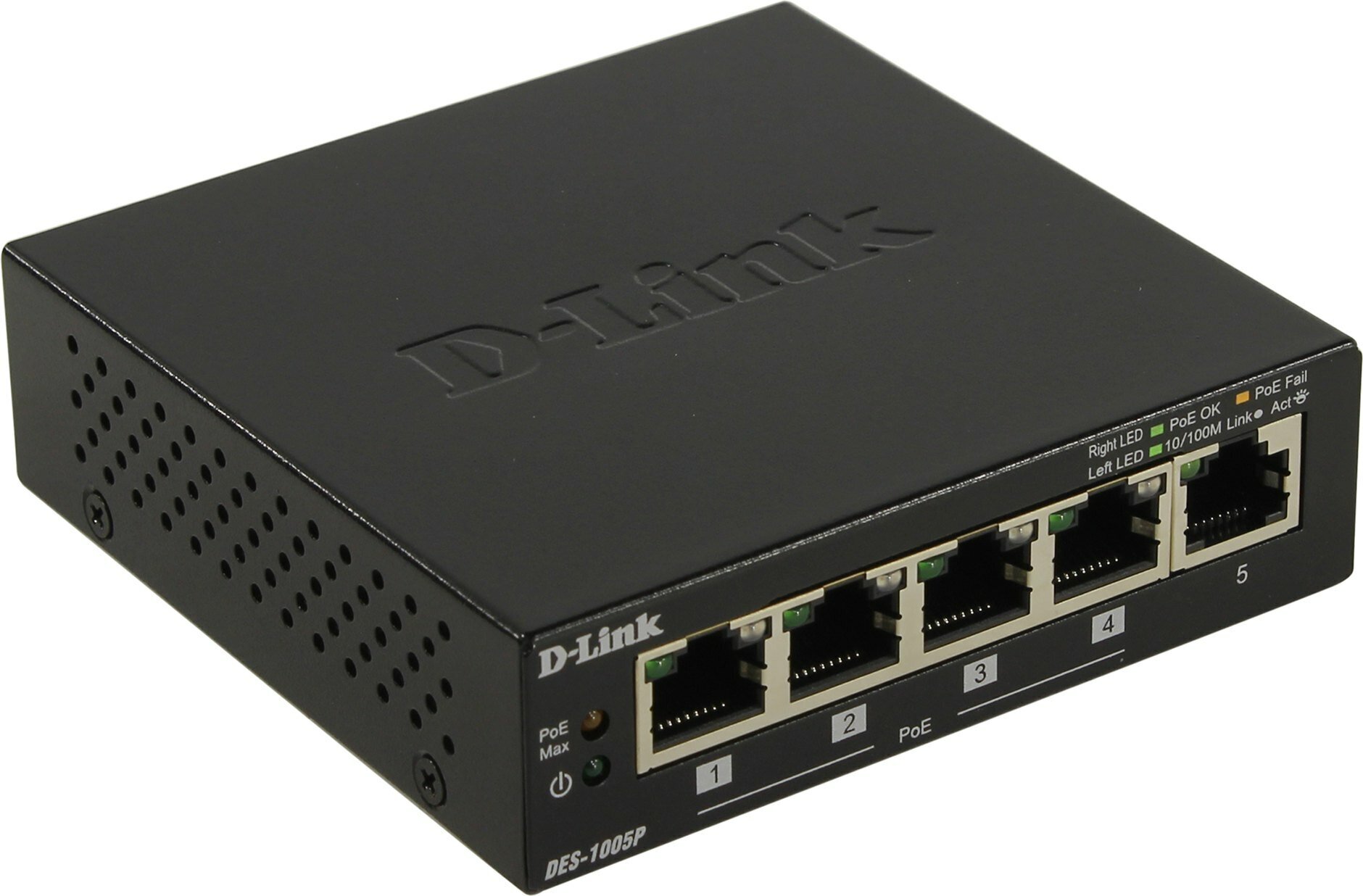 D-Link Коммутатор D-Link DES-1005P/B1A 5x100Mb 4PoE 60W неуправляемый
