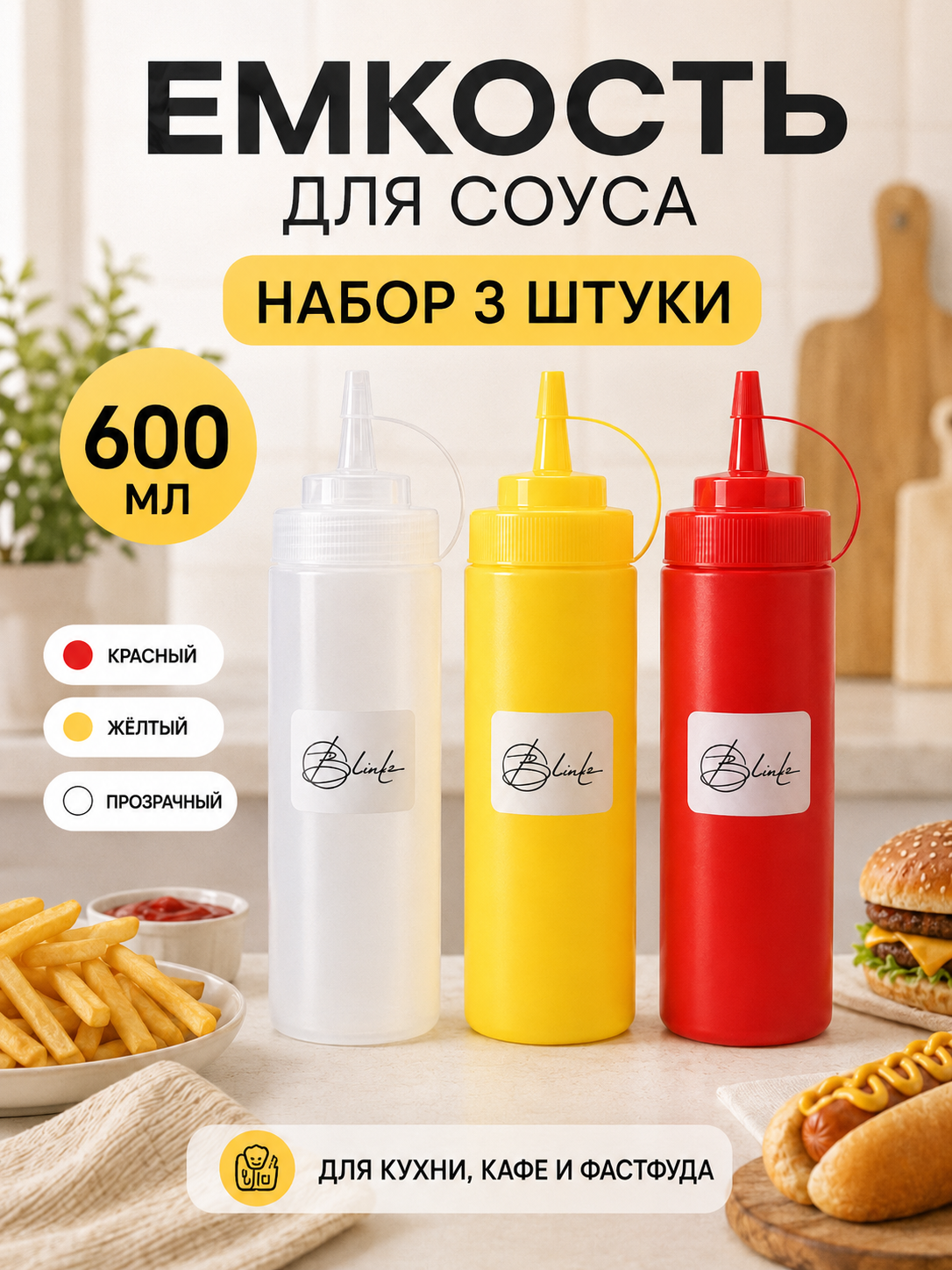 Соусник пластиковый 600 мл. Набор 3 штуки. Емкость для масла, горчицы, кетчупа