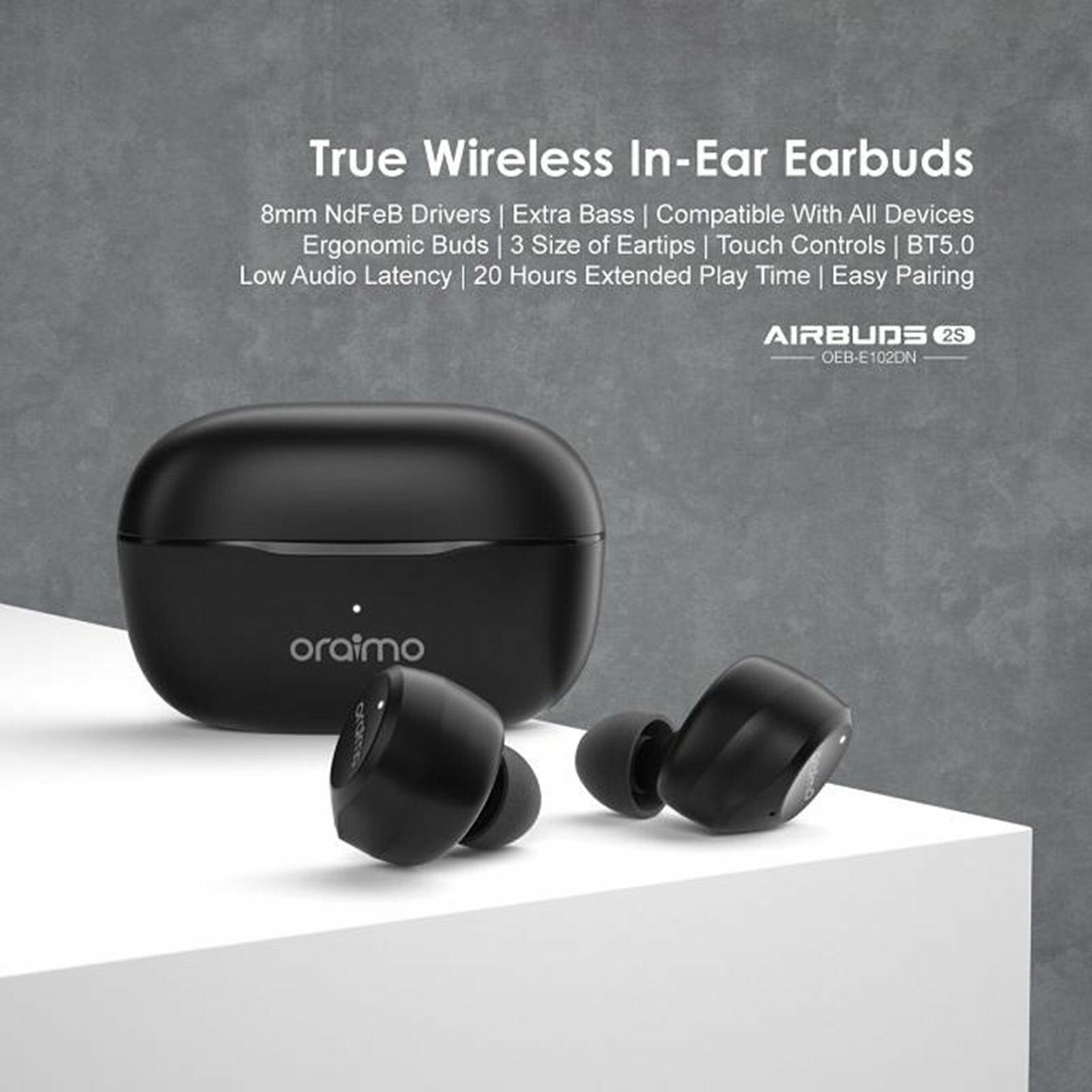 Oraimo AirBuds 2S Super Bass TWS наушники, футляр 400mAh, BT5.0