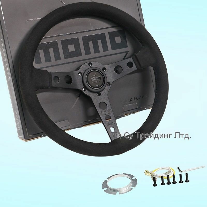 Гоночное рулевое колесо MOMO P5 350 мм из нубуковой кожи чёрное для GM — подставка и основа продаются отдельно